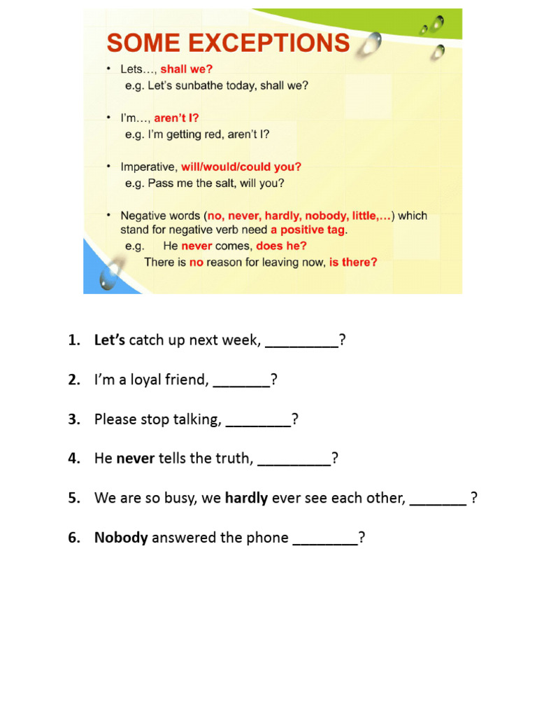 Tag Questions Exceptions | PDF