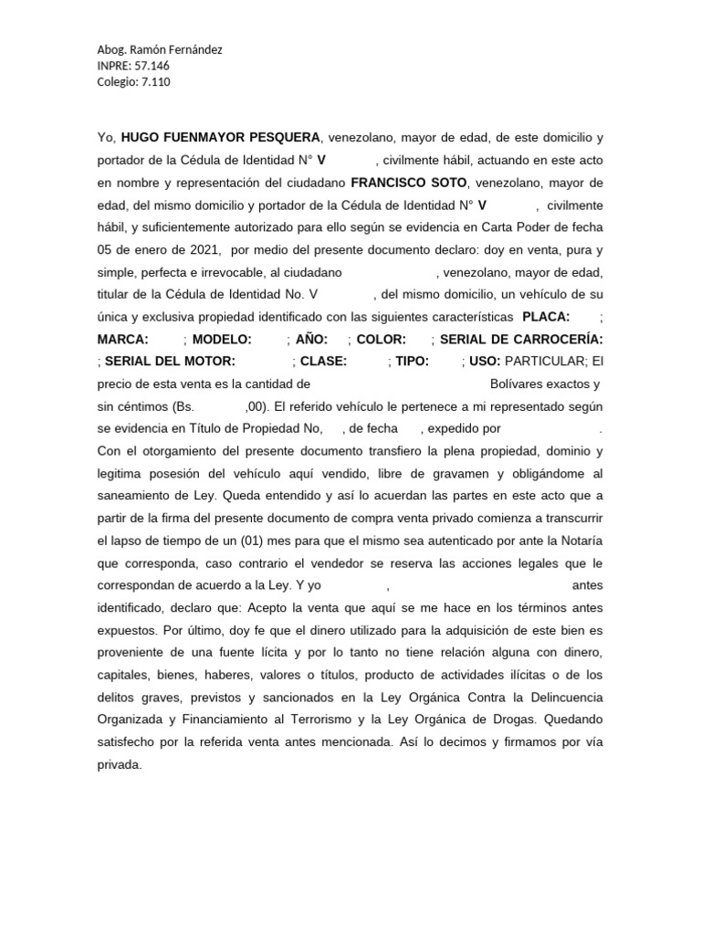 Compra Venta Privada HUGO | PDF