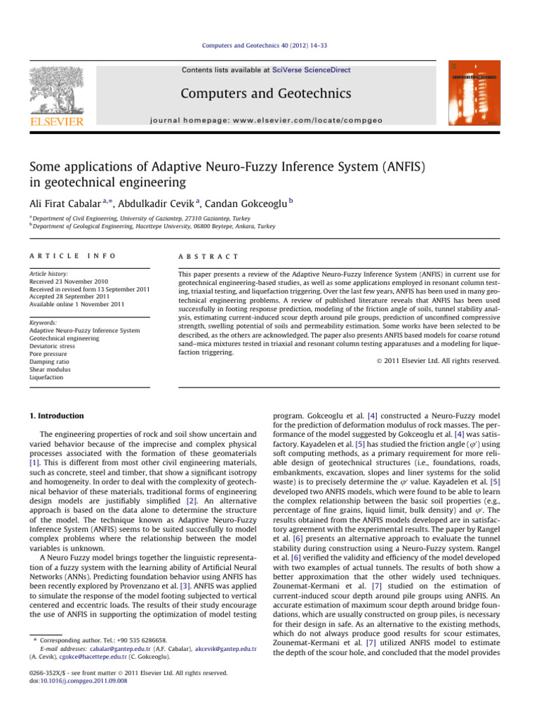Some Applications of Adaptive Neuro-Fuzzy Inference System (ANFIS) in Geotechnical Engineering ...