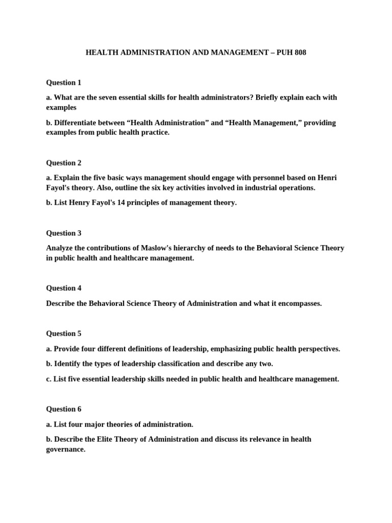 Share Questions - Health Administration & Management | PDF