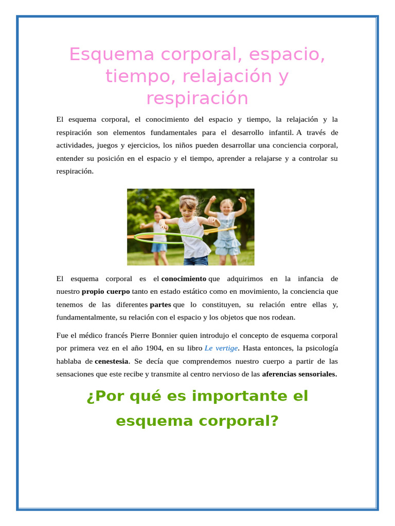 Tema Esquema Corporal | PDF | Aprendizaje | Esquema (psicología)