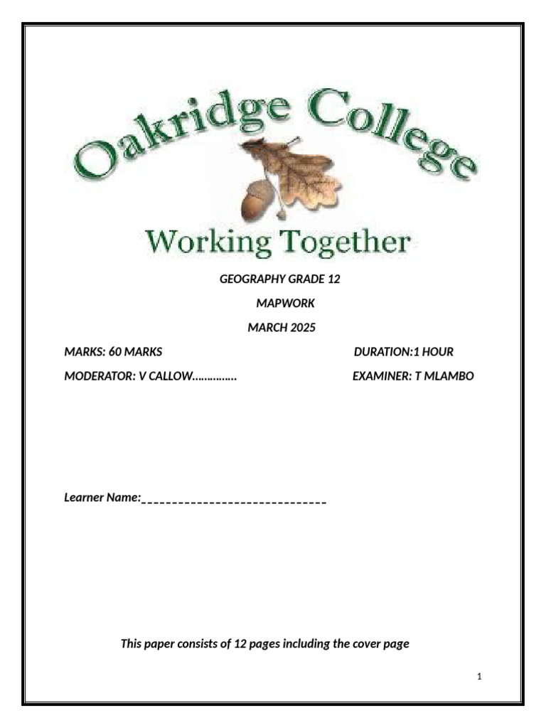 GEOGRAPHY GRADE 12 Mapwork 2025 | PDF | Geographic Information System ...