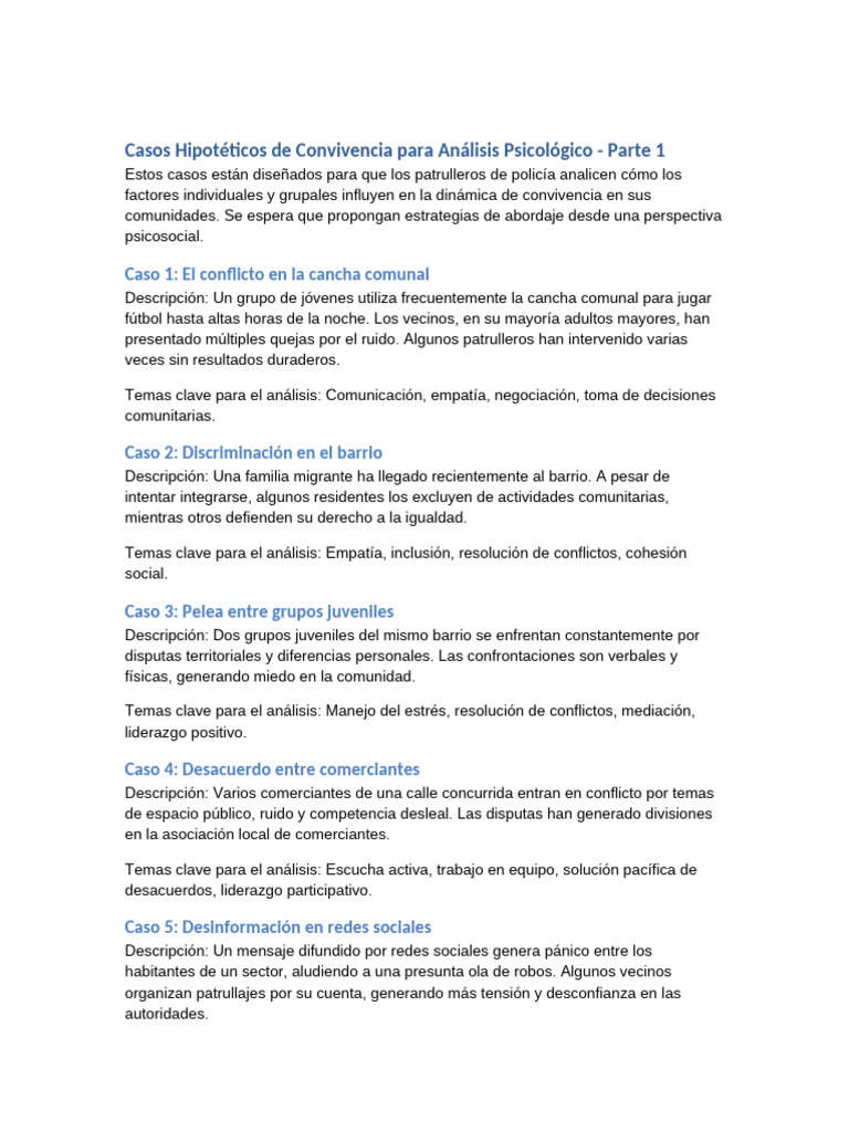 Casos - Convivencia - Analisis Psicologico Parte1 | PDF | Sicología | Psicología Social