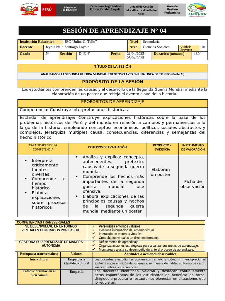 Sesion de Aprendizaje #0 (Quinto) | PDF | Aprendizaje | Enseñando