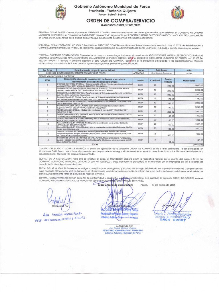 Modelo de Contrato de Material Deportivo en Base A Proveedor ...