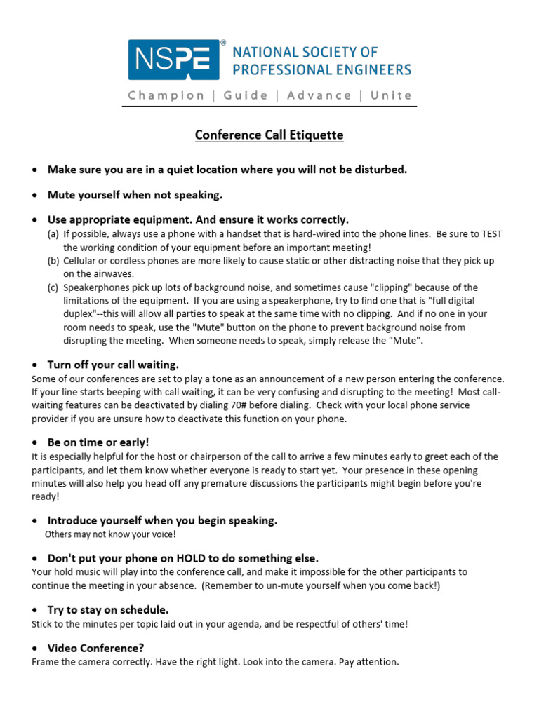 Conference Call Etiquette Guidelines | PDF