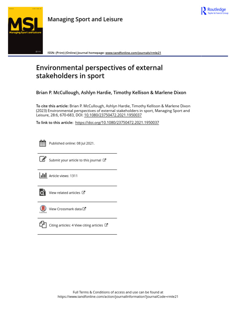 Environmental Perspectives of External Stakeholders in Sport | PDF ...