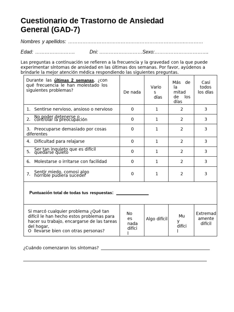 Cuestionario GAD-7 de Ansiedad | PDF