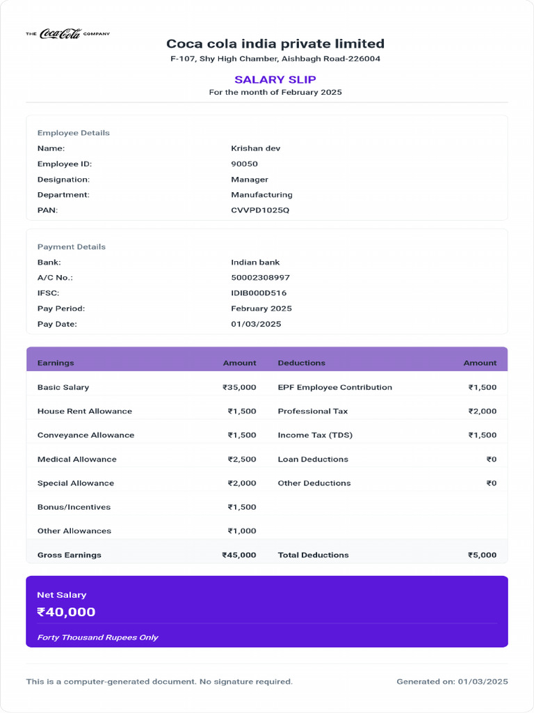 Salary - Slip - Krishan Dev - May - 2024-2025 | PDF