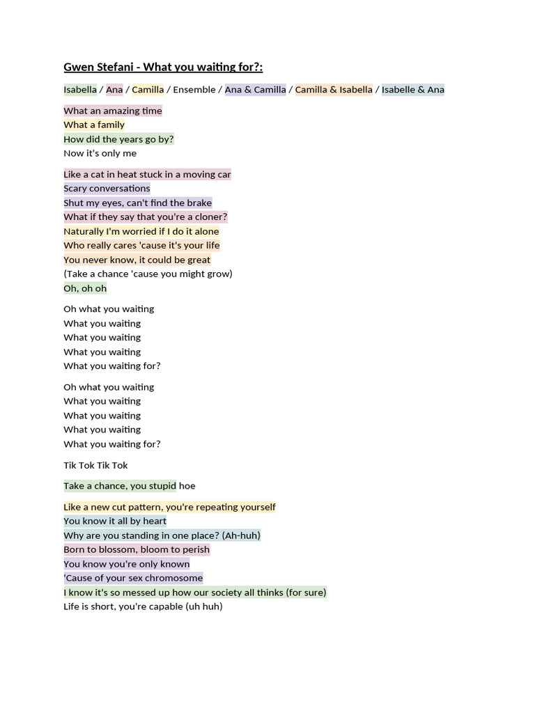 Gwen Stefani's "What You Waiting For?" Lyrics | PDF
