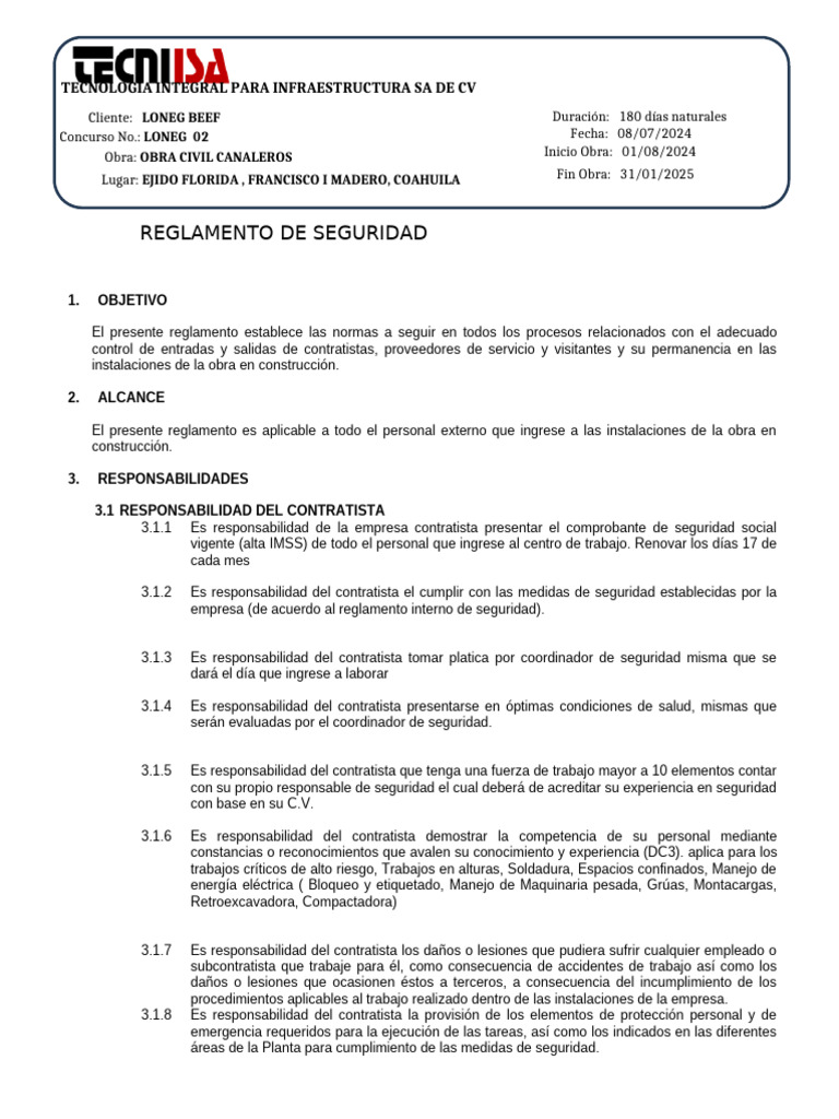 Reglamento de Seguridad Tecniisa-Loneg Beef Lore | PDF | Residuos