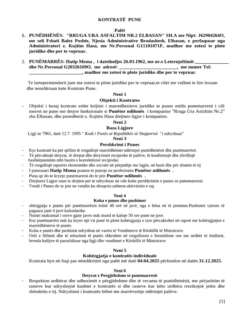 Kontrate Pune Individuale 2025 Hatip Mema 04.04.2025 Deri Me 31.12.2025 ...