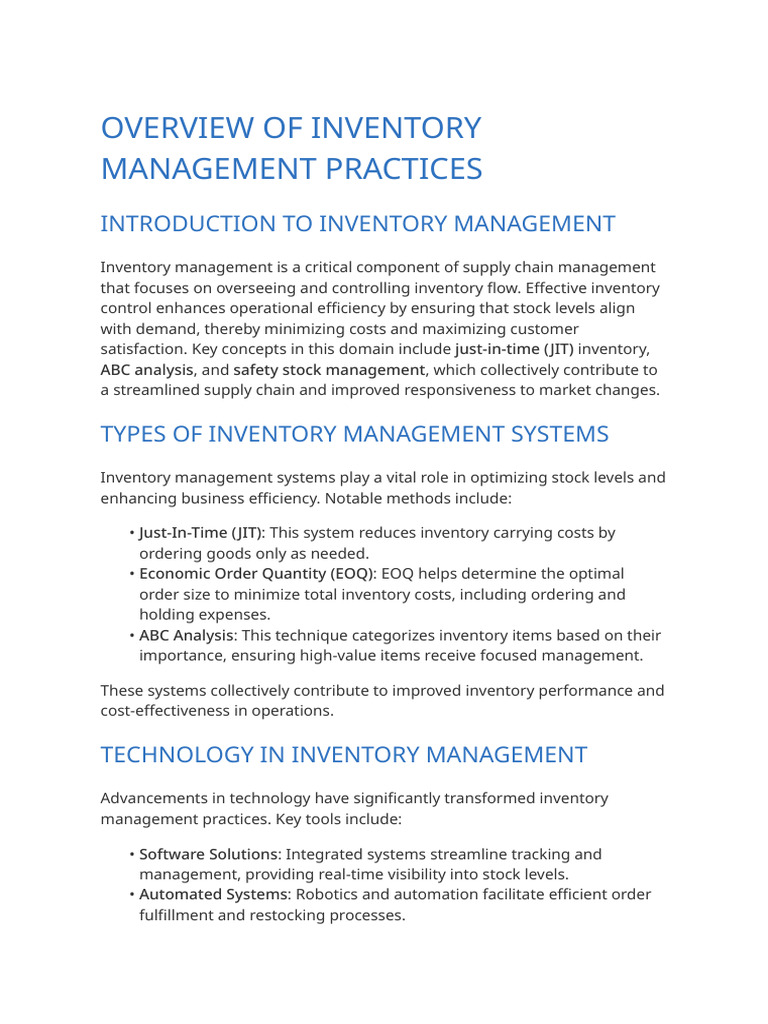Overview of Inventory Management Practices | PDF | Inventory | Lean ...