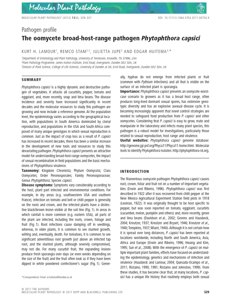 The Oomycete Broad-Host-Range Pathogen | PDF | Biology | Life Sciences