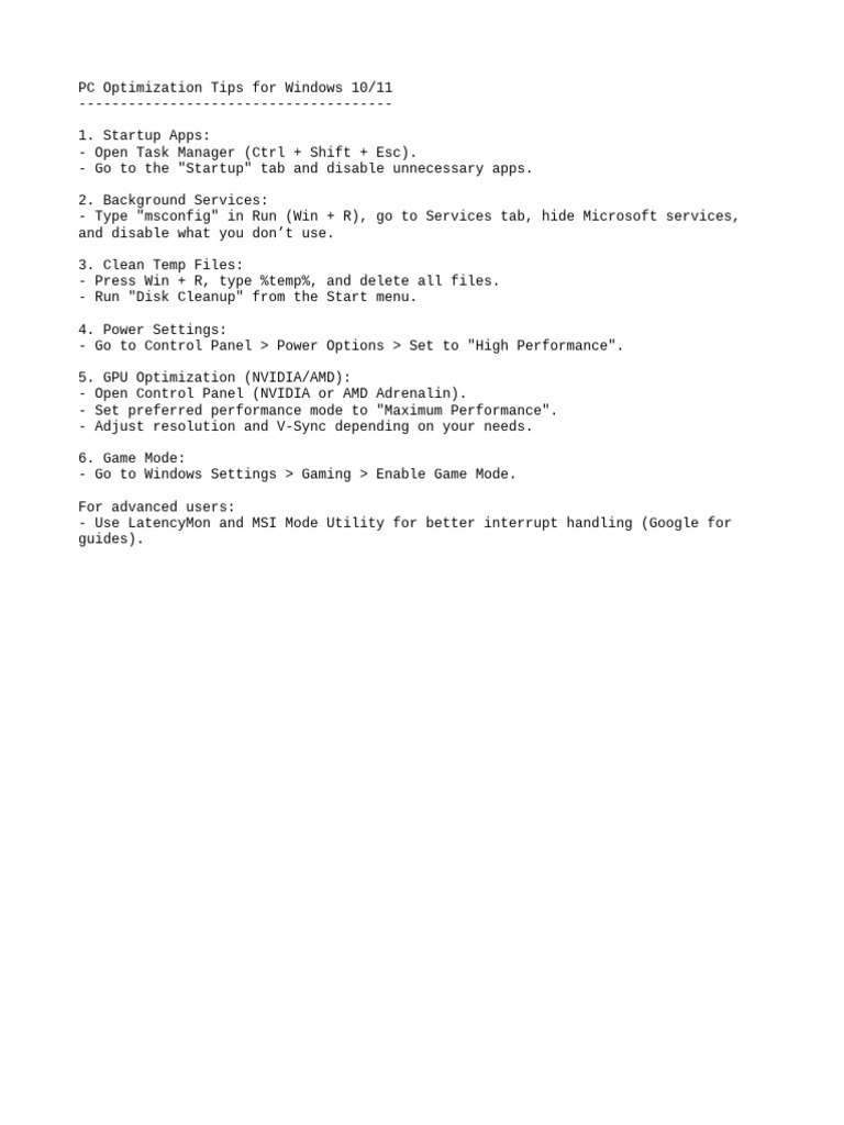 Windows 10/11 Performance Optimization Tips | PDF