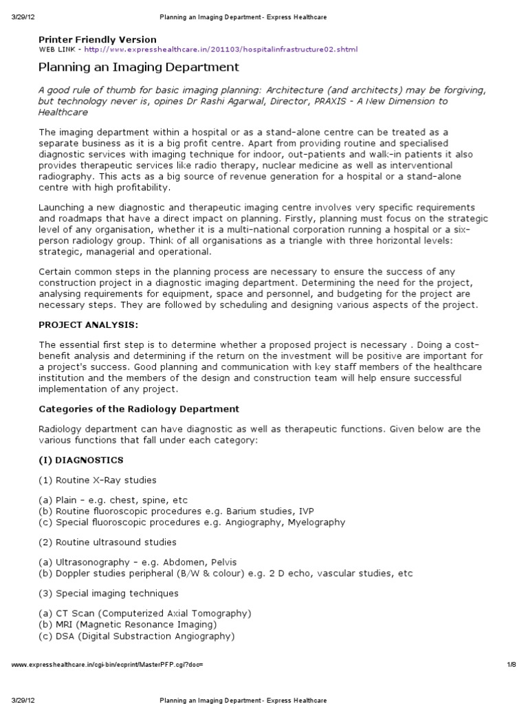 Imaging Department Planning Guide | PDF | Medical Imaging | Ct Scan