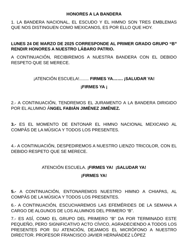 Honores A La Bandera Lunes | PDF