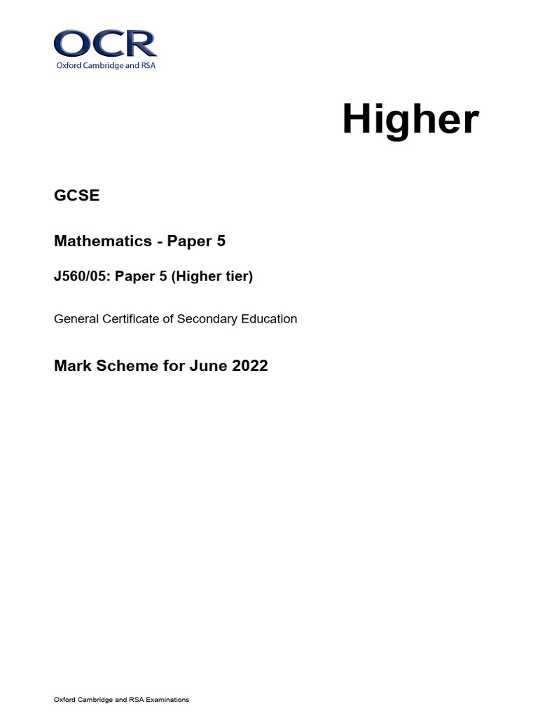 June 2022 GCSE Maths Mark Scheme | PDF