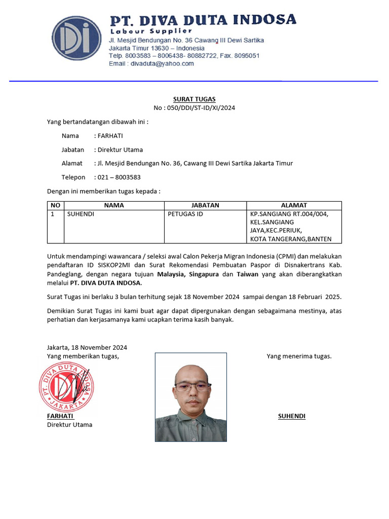 Surat Tugas Diva-suhendi Pandeglang | PDF