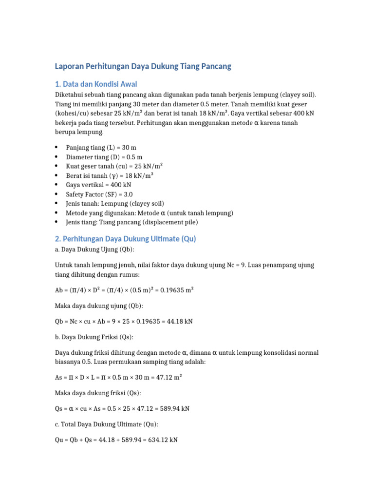 Laporan Peralatan Daya Dukung Tiang Lengkap | PDF