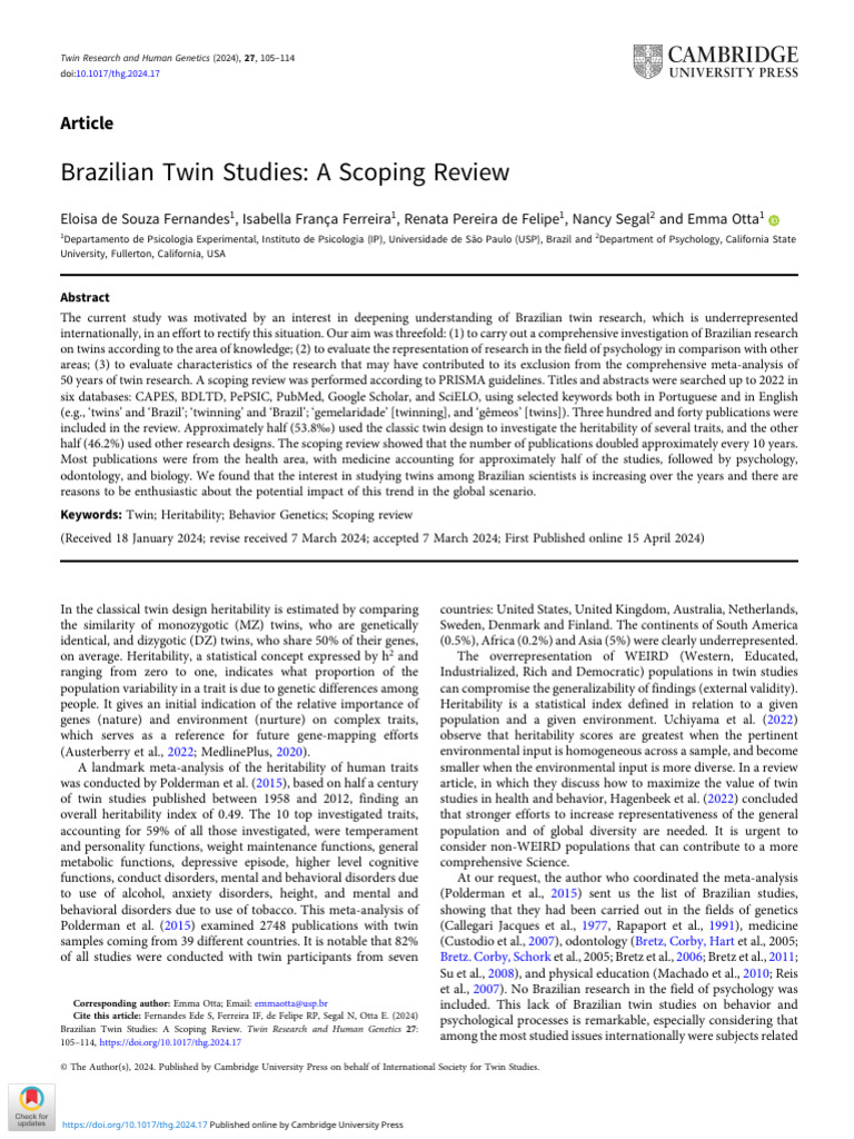 Brazilian Twin Studies A Scoping Review | PDF | Heritability | Twin