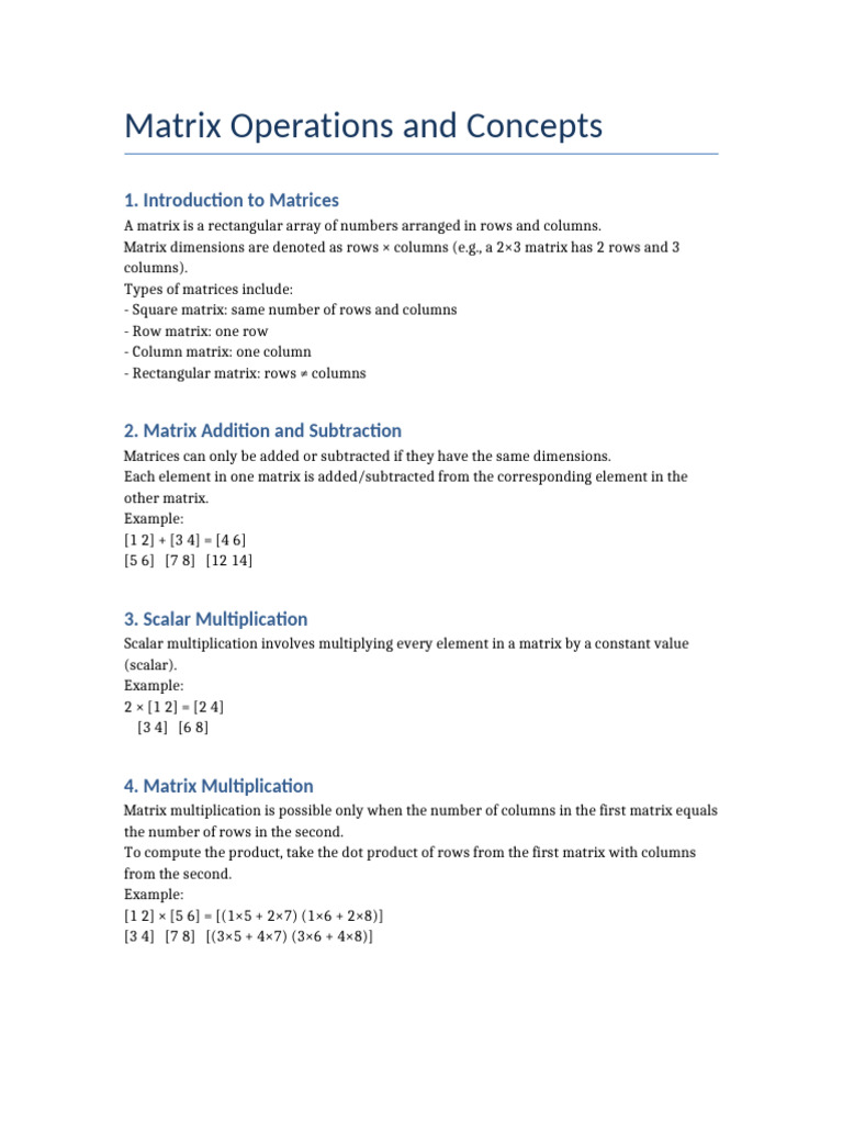 Matrix Operations and Concepts | PDF