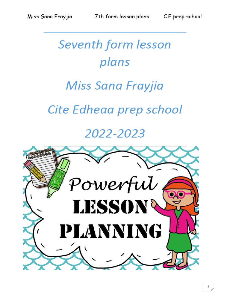 7th Form Lesson Plans Sana Frayjia | PDF | Vocabulary | Question