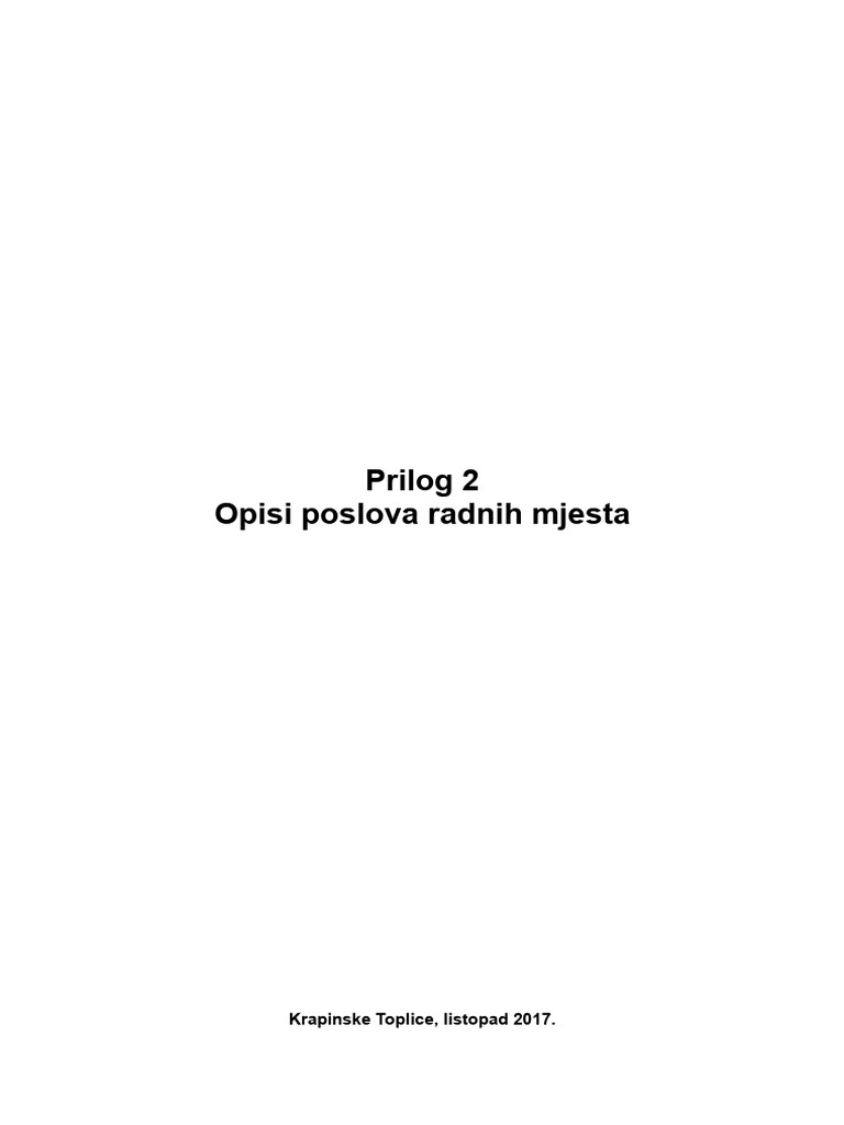 Prilog 2 Opisi Poslova Uz Pravilnik o Sistematizaciji 17.10.2017. | PDF