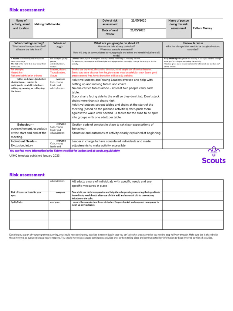 Risk assessment- Bath bombs | PDF | Burn | Risk