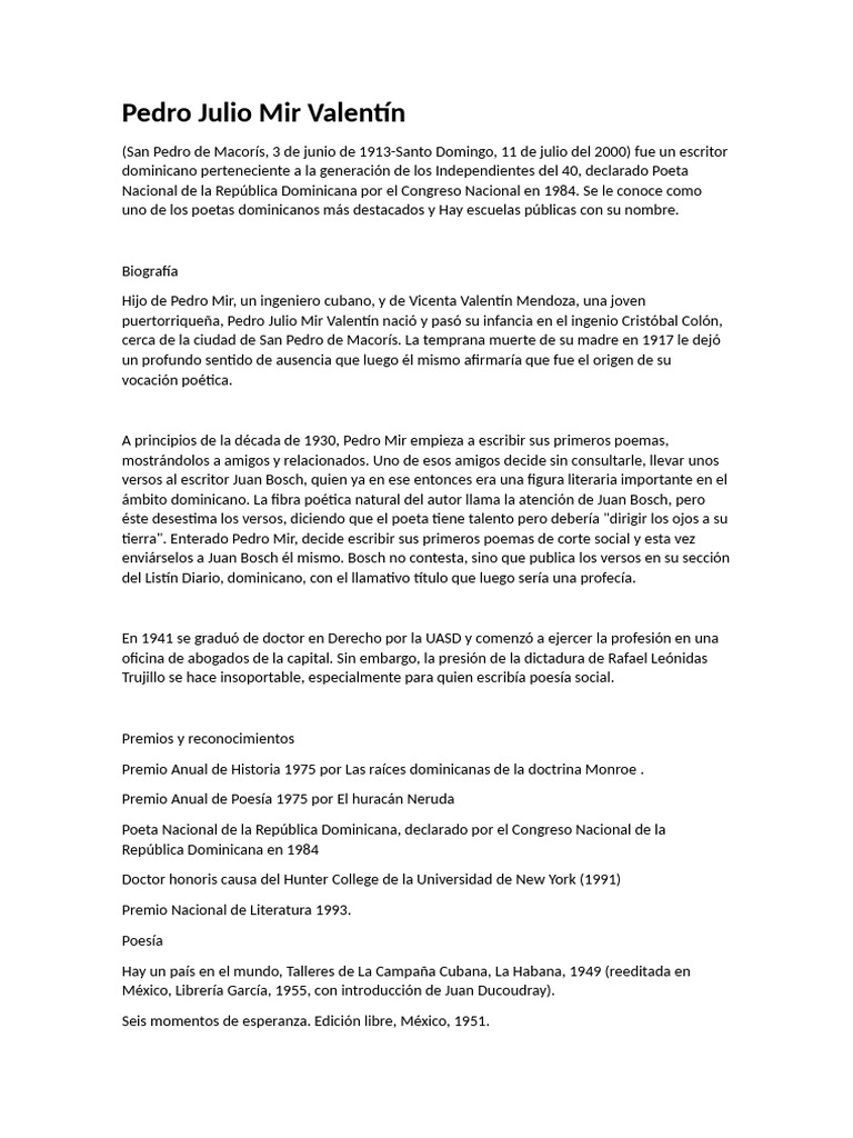 Vida y obra de Pedro Mir | PDF