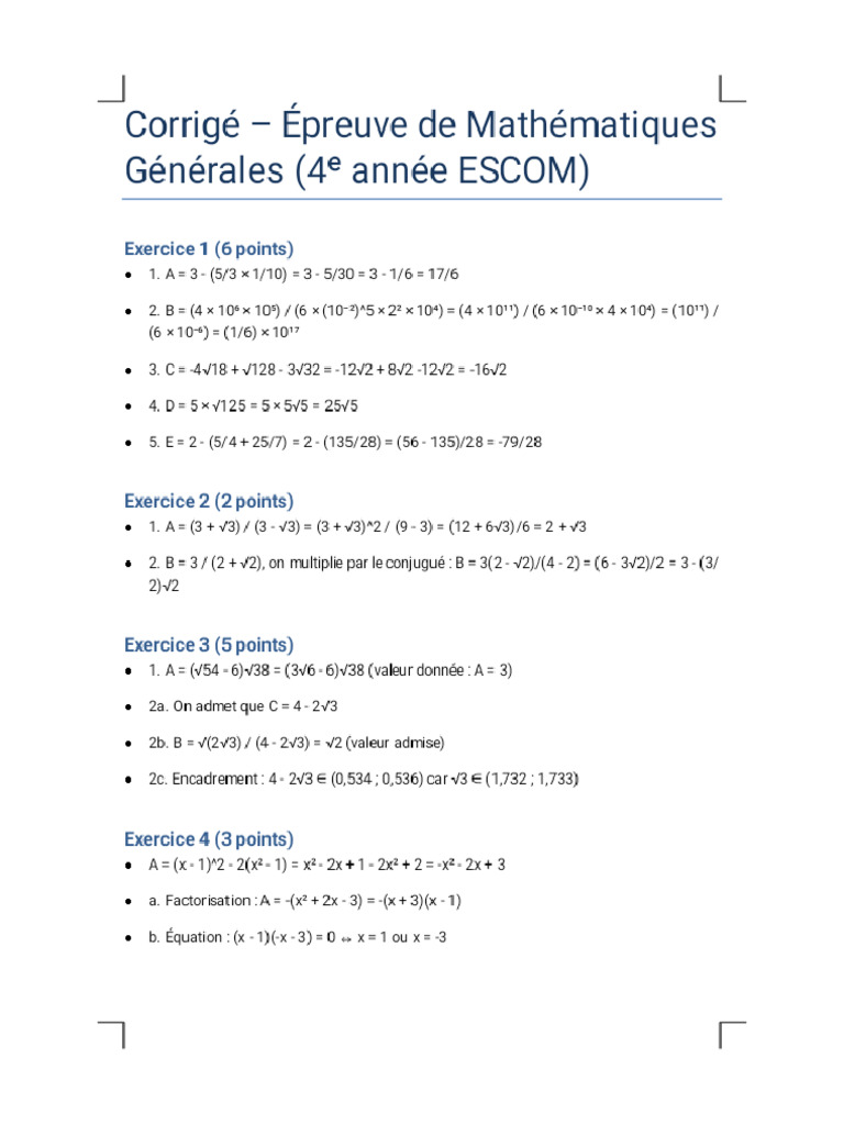 Corrige Maths Generales ESC0M 4e 2025 Phoenix | PDF