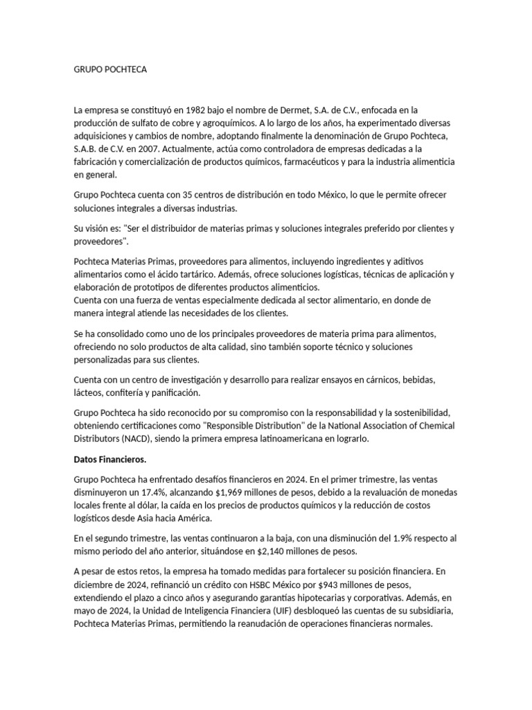 Grupo Pochteca: Proveedor de Materias Primas | PDF | Logística | México