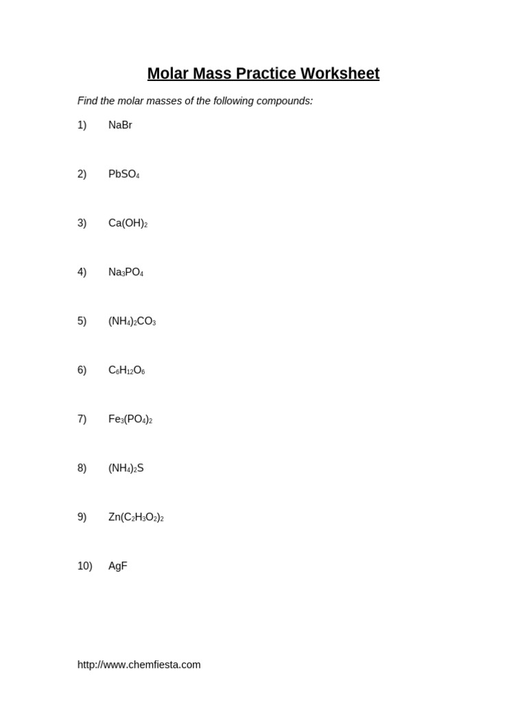Molar Mass Calculation Guide | PDF
