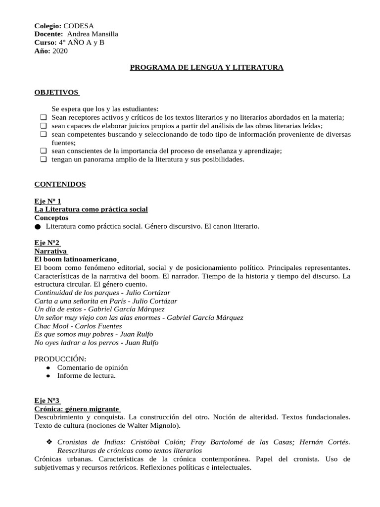 Programa de Lengua y Literatura 4° Año | PDF | Poesía