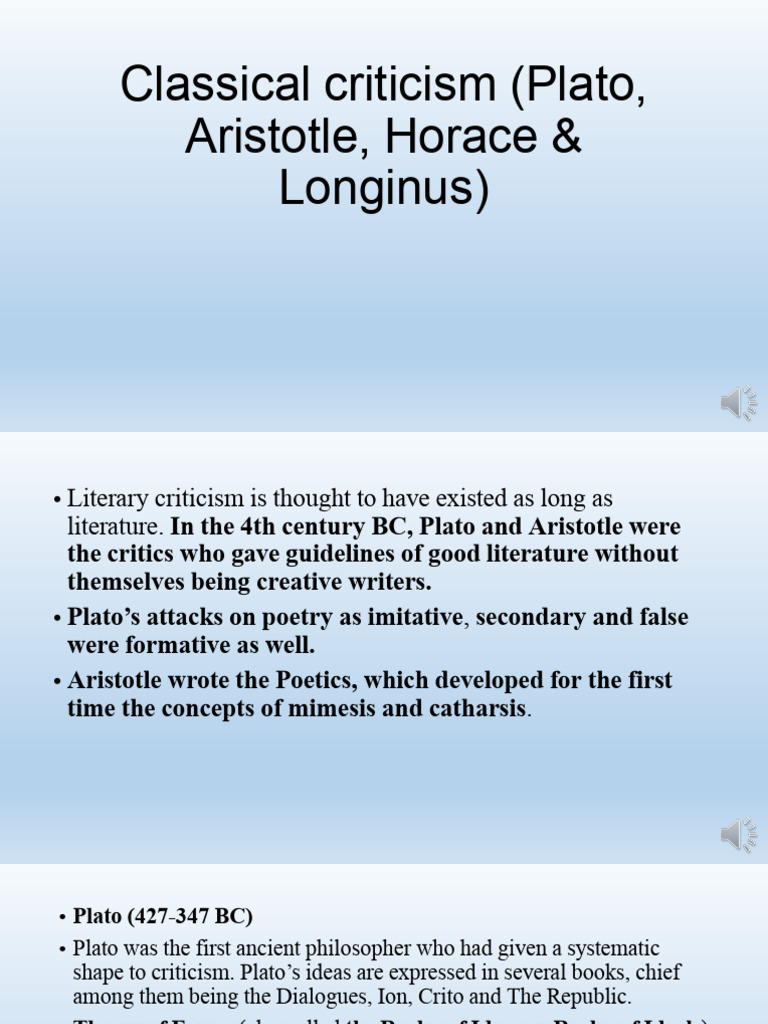 Classical Criticism (Plato, Aristotle, Horace Longinus) | PDF | Plato ...