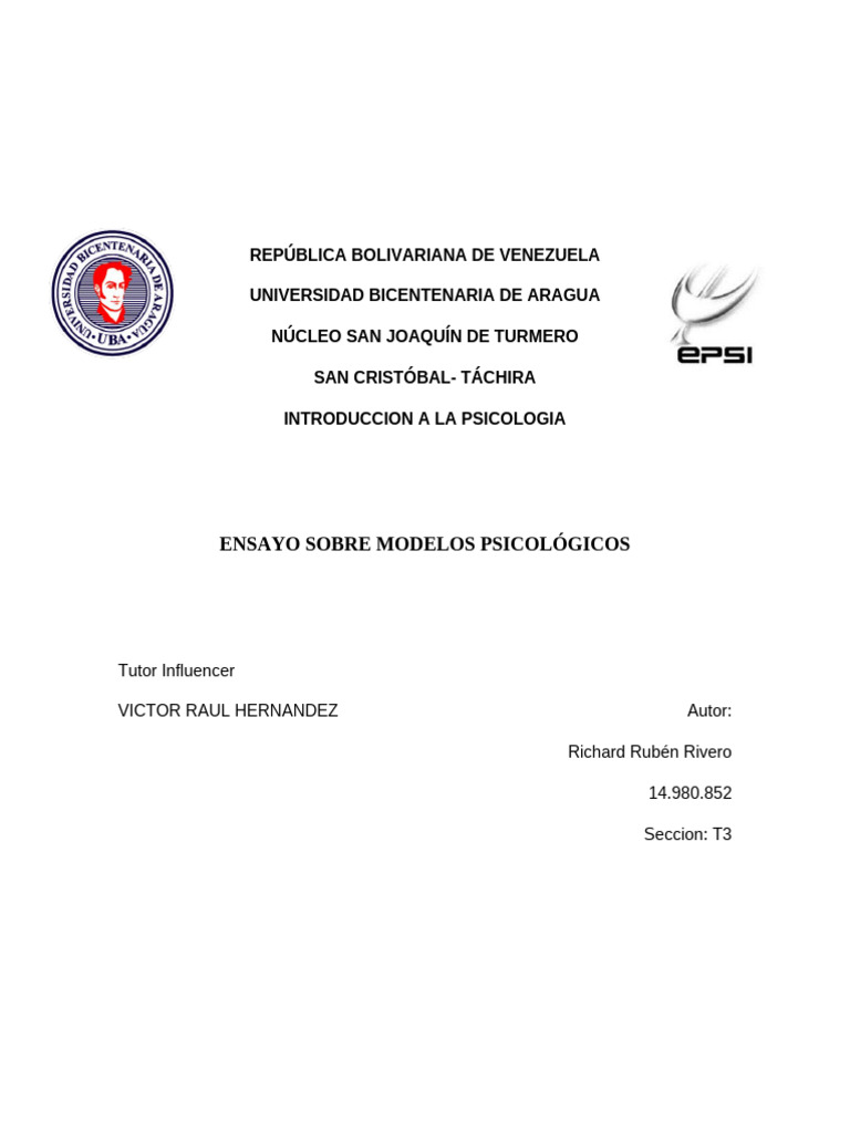 Ensayo de Introduccion a La Psicologia Richard Rivero | PDF | Sicología ...