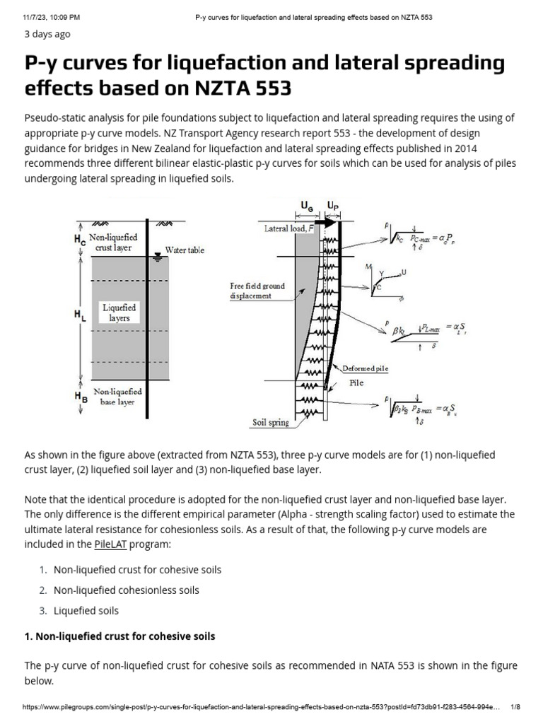 P-Y Curves For Liquefaction and Lateral Spreading Effects Based On NZTA 553 | PDF | Soil ...
