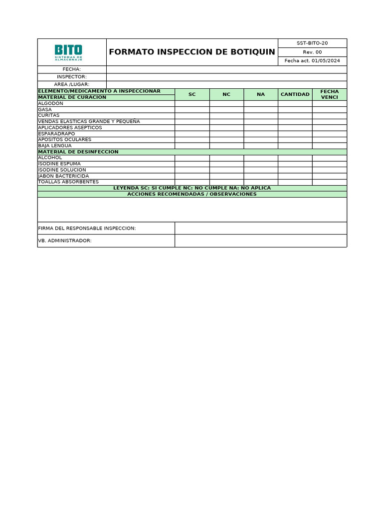 Bito Inspeccion Botiquin | PDF