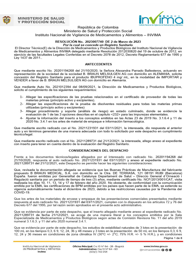 Registro Sanitario de Ibuprofeno B. Braun | PDF | Droga anti ...