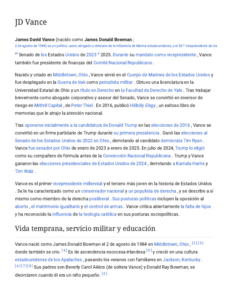J. D. Vance - Wikipedia | PDF | Donald Trump | Gobierno americano