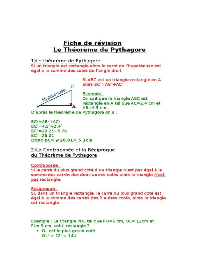 Fiche Revision Pythagore | PDF