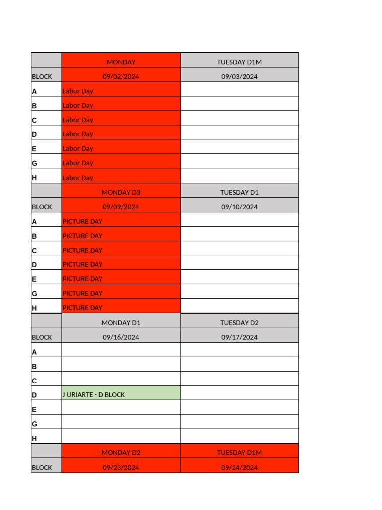 WL Department Observation Schedule q1 - 2024-25 | PDF