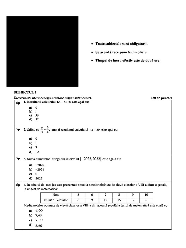 Test Simulare en (31 Mai 2025) Varianta | PDF