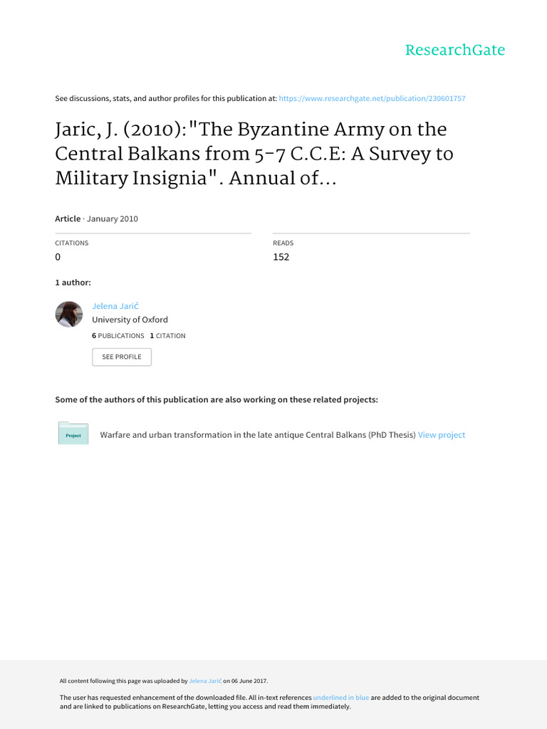 The Byzantine Army On The Central Balkans From The 5th To The 7th Centuries | PDF | Byzantine Empire