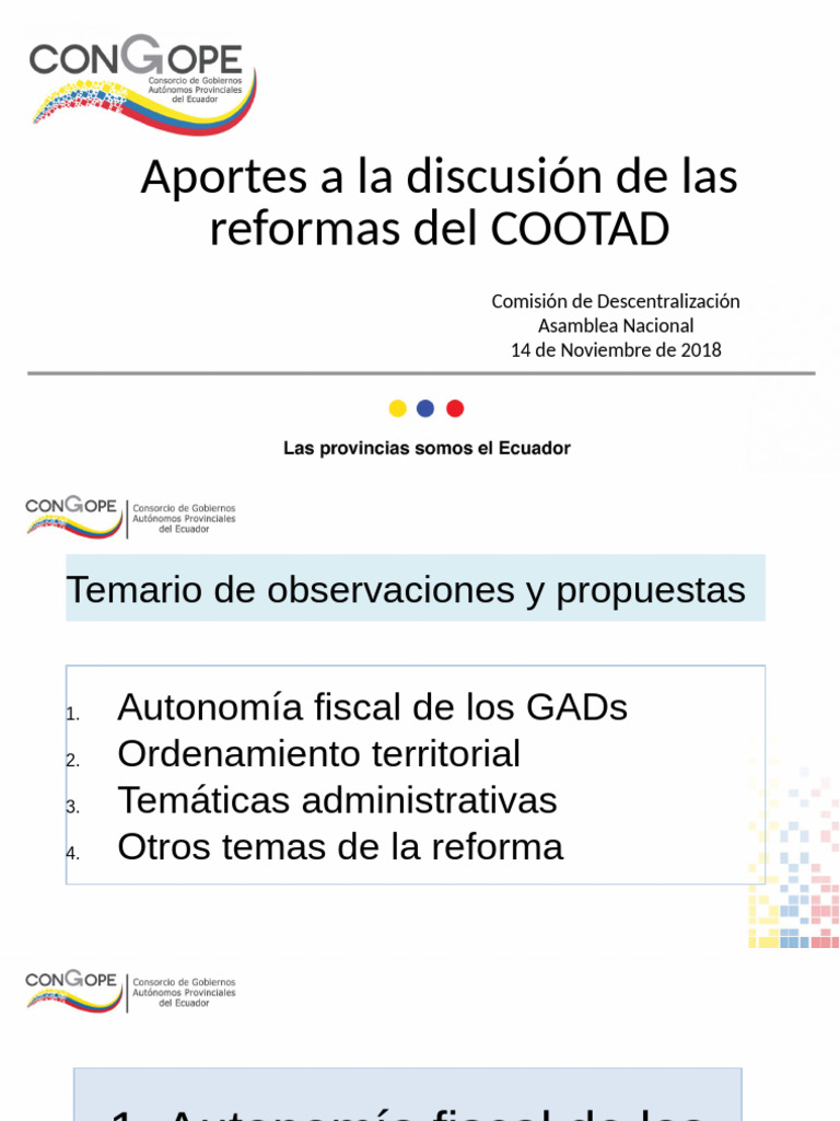 Final Presentacion Reformas COOTAD 14 11 2018 | PDF | Gobierno | Turismo