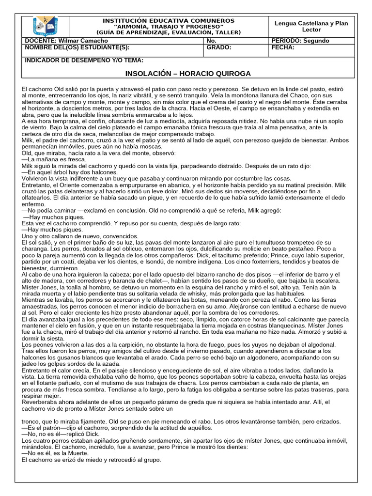 Insolación - Horacio Quiroga | PDF