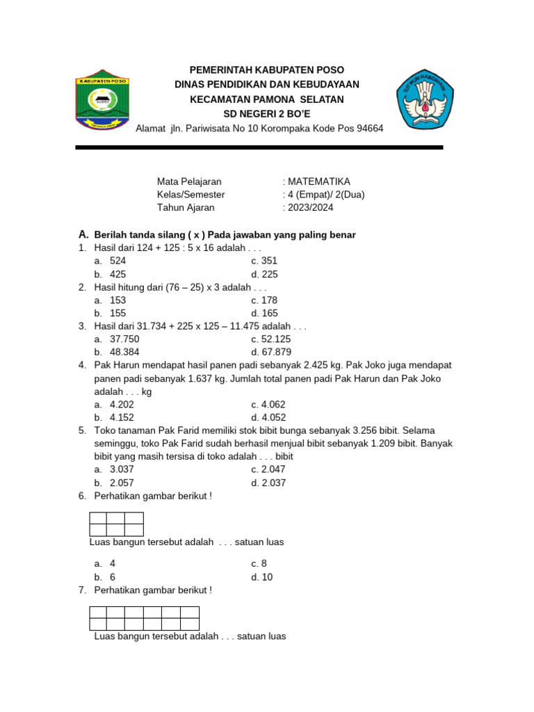 soal MTK sem 2 | PDF
