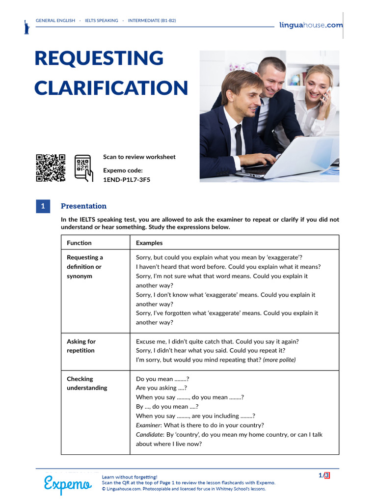 Requesting Clarification American English Student B1 B2 | PDF