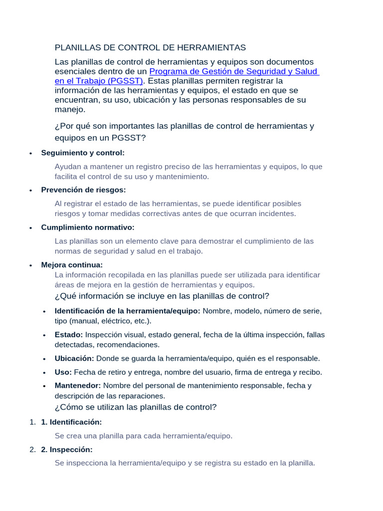 Planillas de Control de Herramientas | PDF | Informática