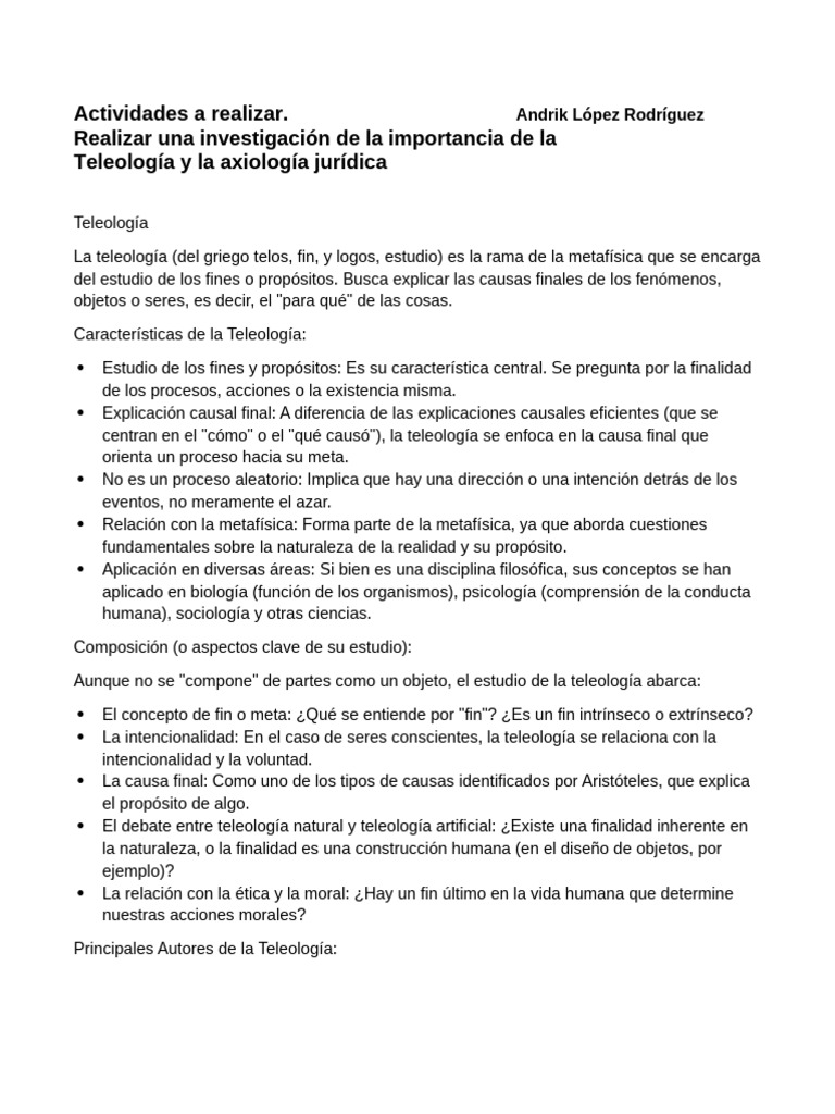 Teleología y Axiología Jurídica: Conceptos Clave | PDF | Estética ...